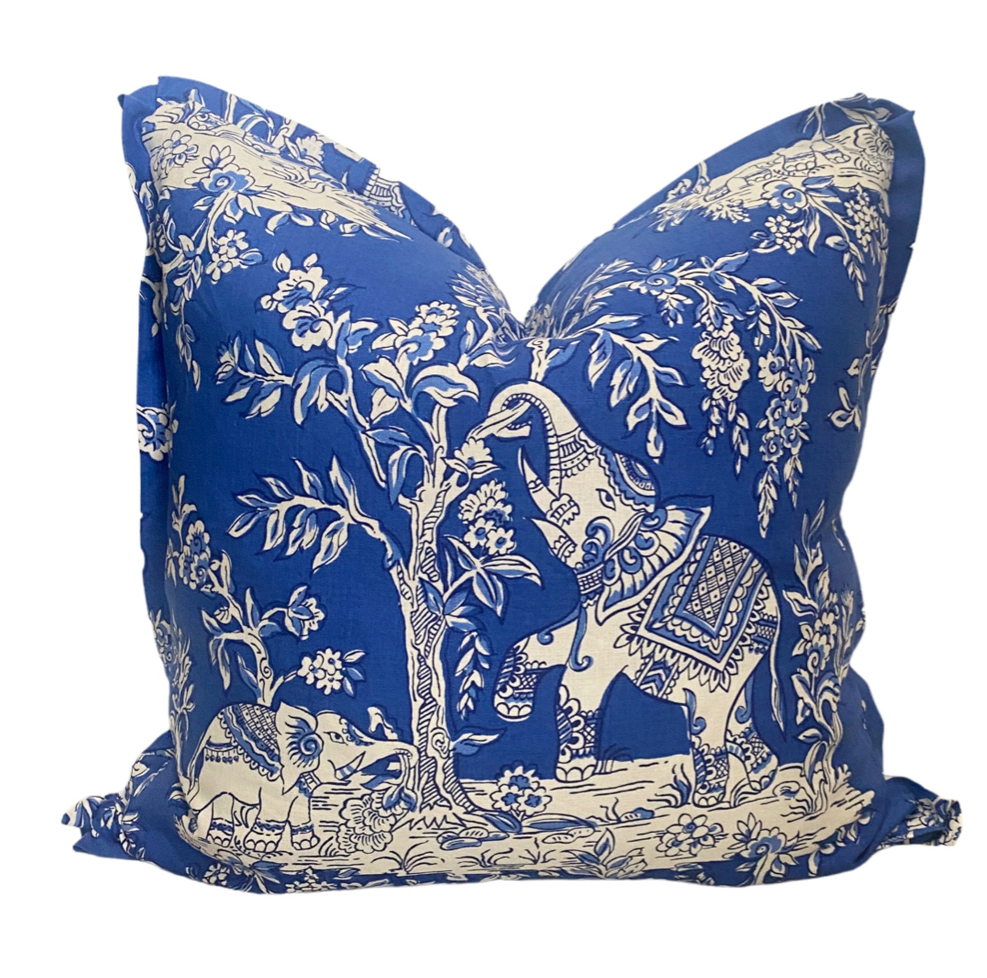 Cobalt Elephant Toile Pillow Cover