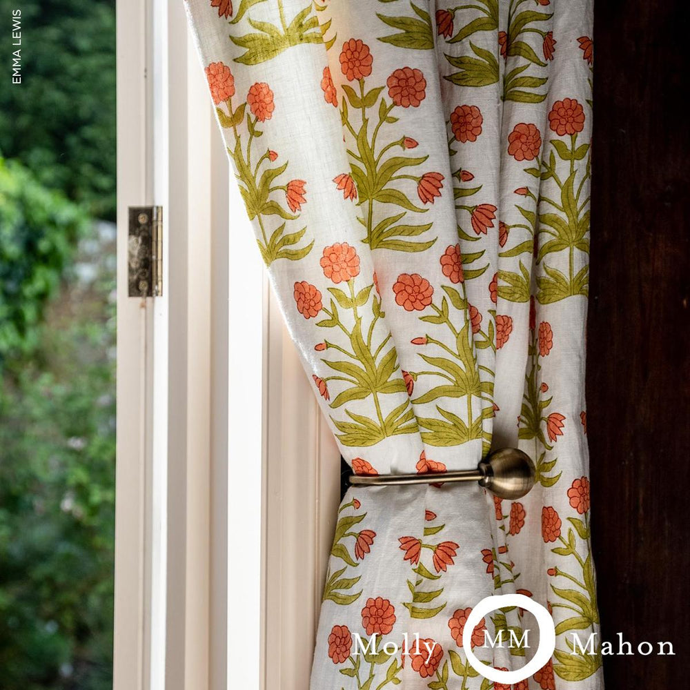 Molly Mahon Mughal Hand Block Print Fabric - Peach Sap Green